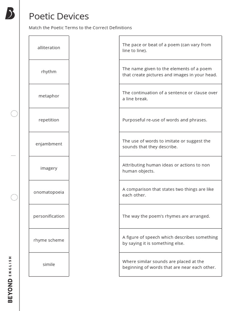 t4 e 737 Poetic Devices Match and Draw - Ver - 7 | PDF | Poetry | Rhyme