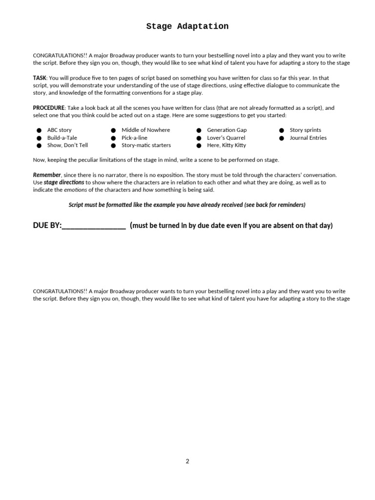 Stage Adaptation Assignment | PDF | Paragraph | Text