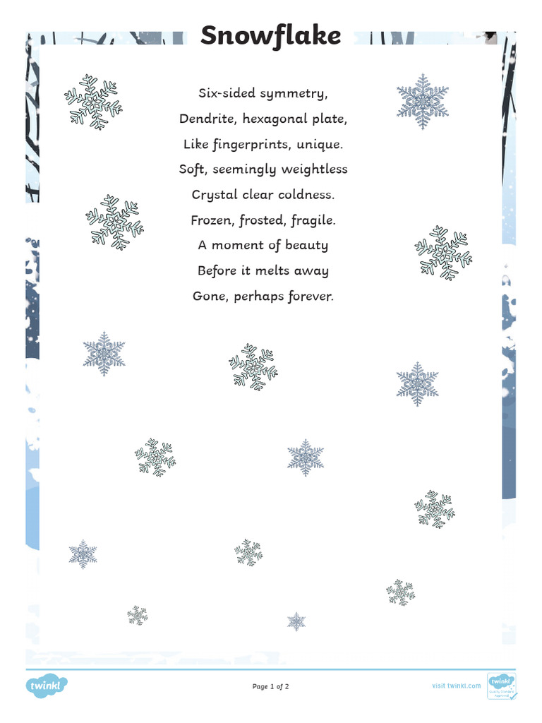 Snowflake Poem Analysis and Questions | PDF | Poetry | Crystal