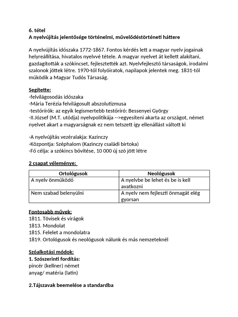 Nyelvtan Tétel | PDF