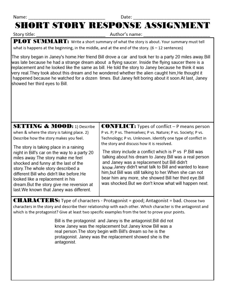 Short Story Response Assignment | PDF