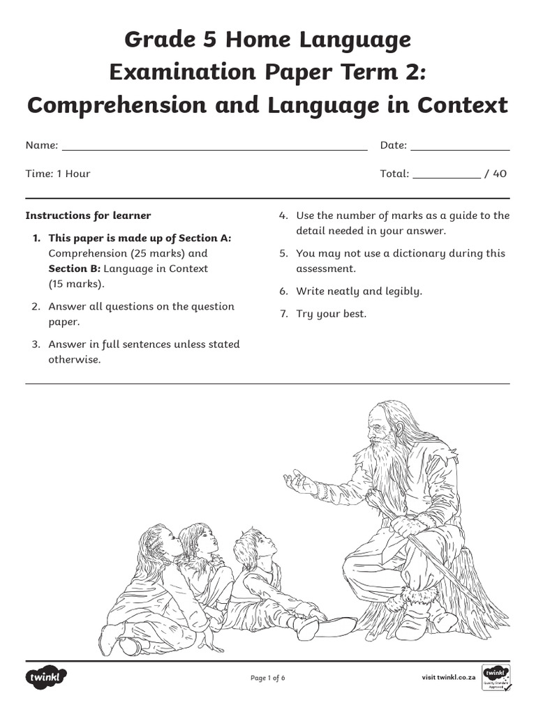 Grade 5 Language Exam: Comprehension & Context | PDF | Reading ...