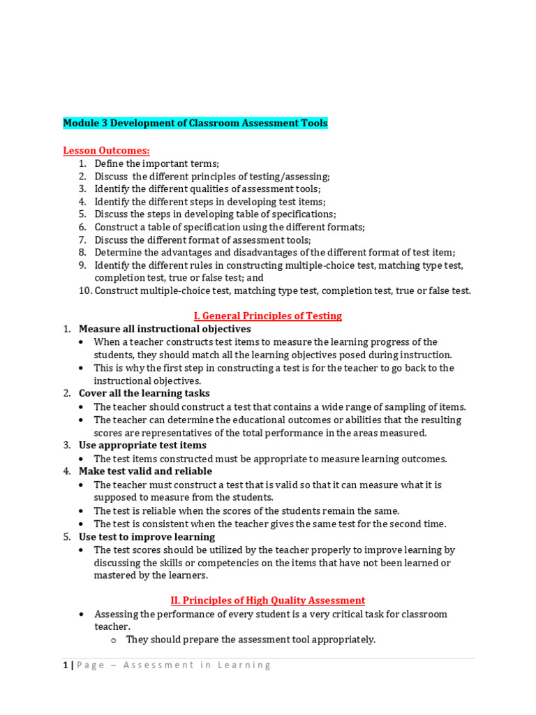 Module 3: Development of Classroom Assessment Tools | PDF | Educational ...
