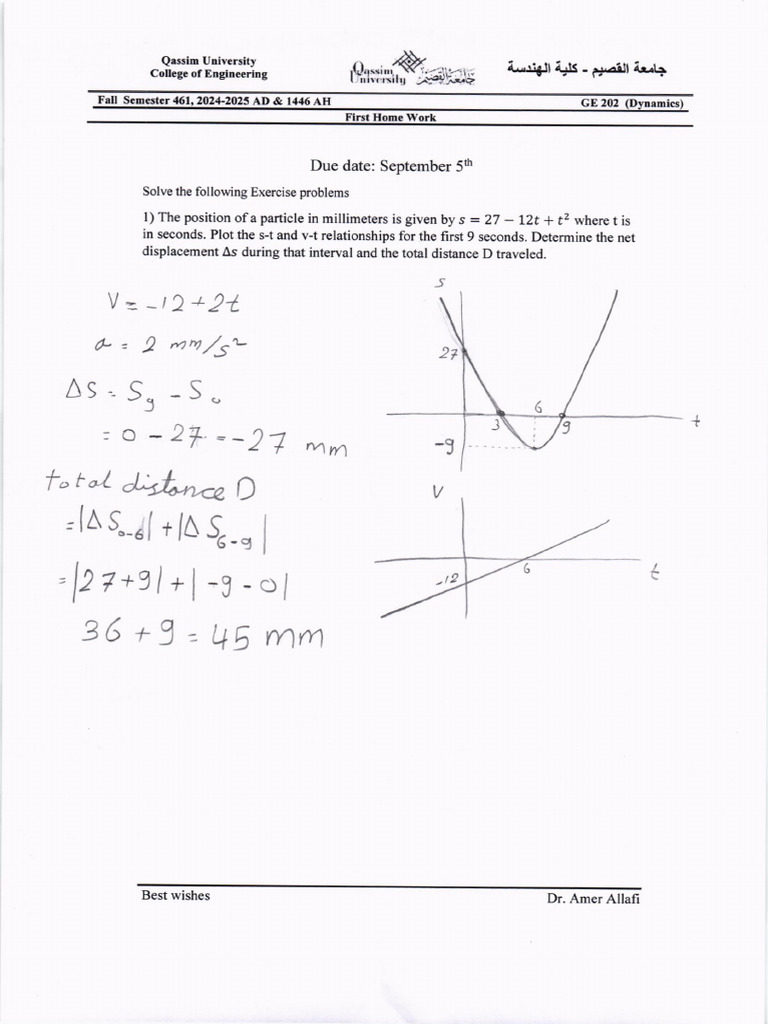 GE202 (Dynamics) : HW 1 Solution | PDF | Metrology | Applied And Interdisciplinary Physics