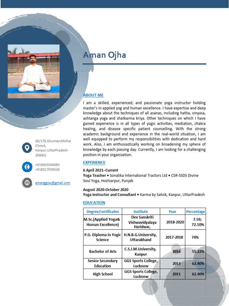 Curriculum Vitae - Aman Ojha... - 1 | PDF | Yoga | Meditation