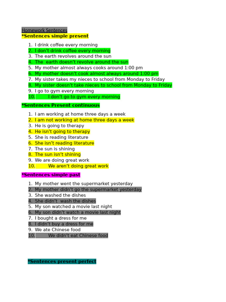 Homework. CHECKED + Negative Sentences1 (1) (2) (1) (3) (2) (1) (3) (1) .Docx 12-12 | PDF