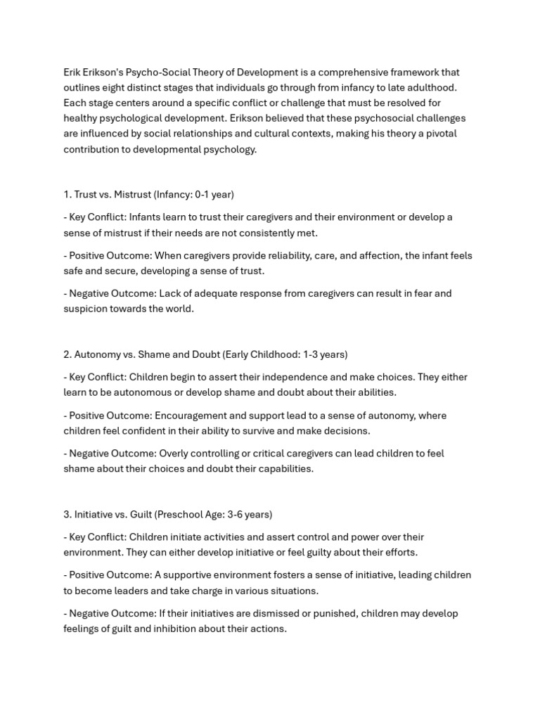 Psycho Social Theory of Development | PDF | Psychology | Behavioural ...