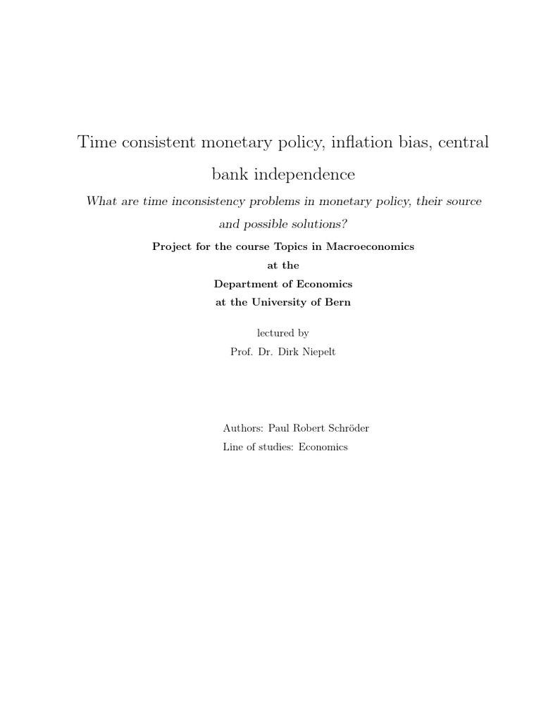 Schroeder_Time Inconsistency Problems | PDF | Inflation | Monetary Policy