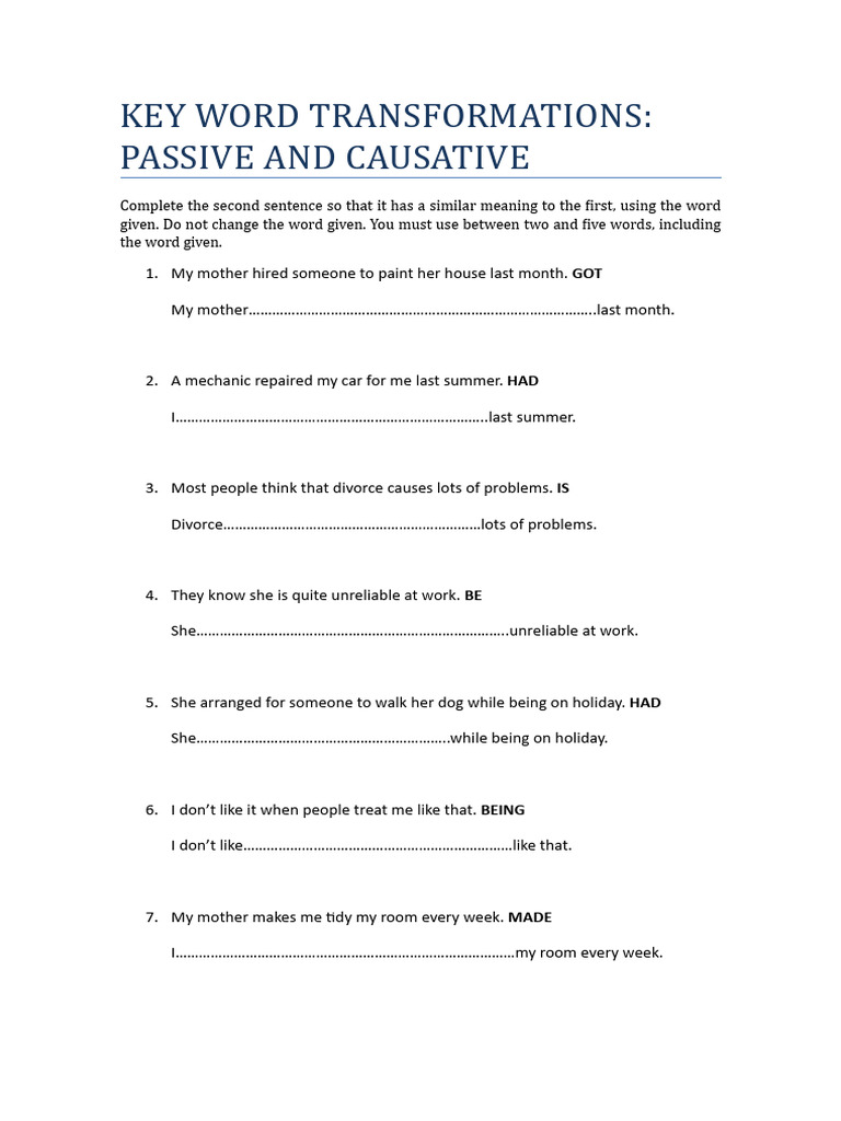 Key Word Transformations Exercise | PDF