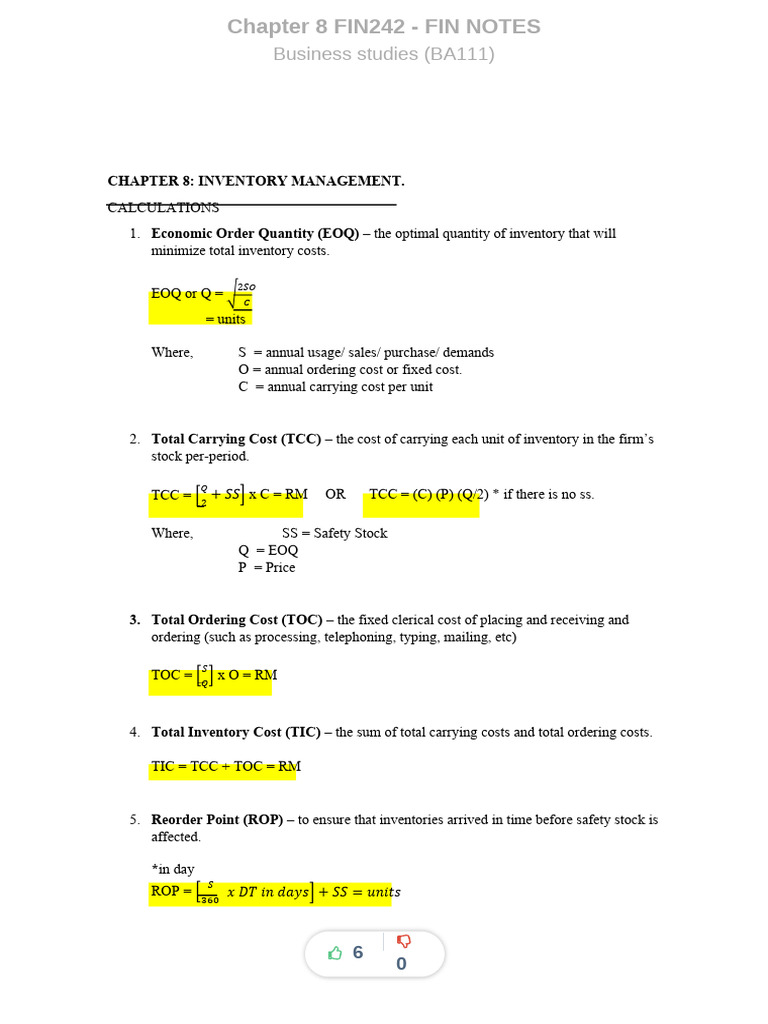 Inventory Management Formulas | PDF | Financial Economics | Business ...