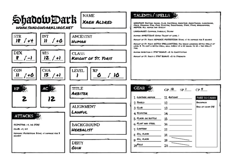 Knight of St. Ydris Character Sheet | PDF | Sword | Blade Weapons