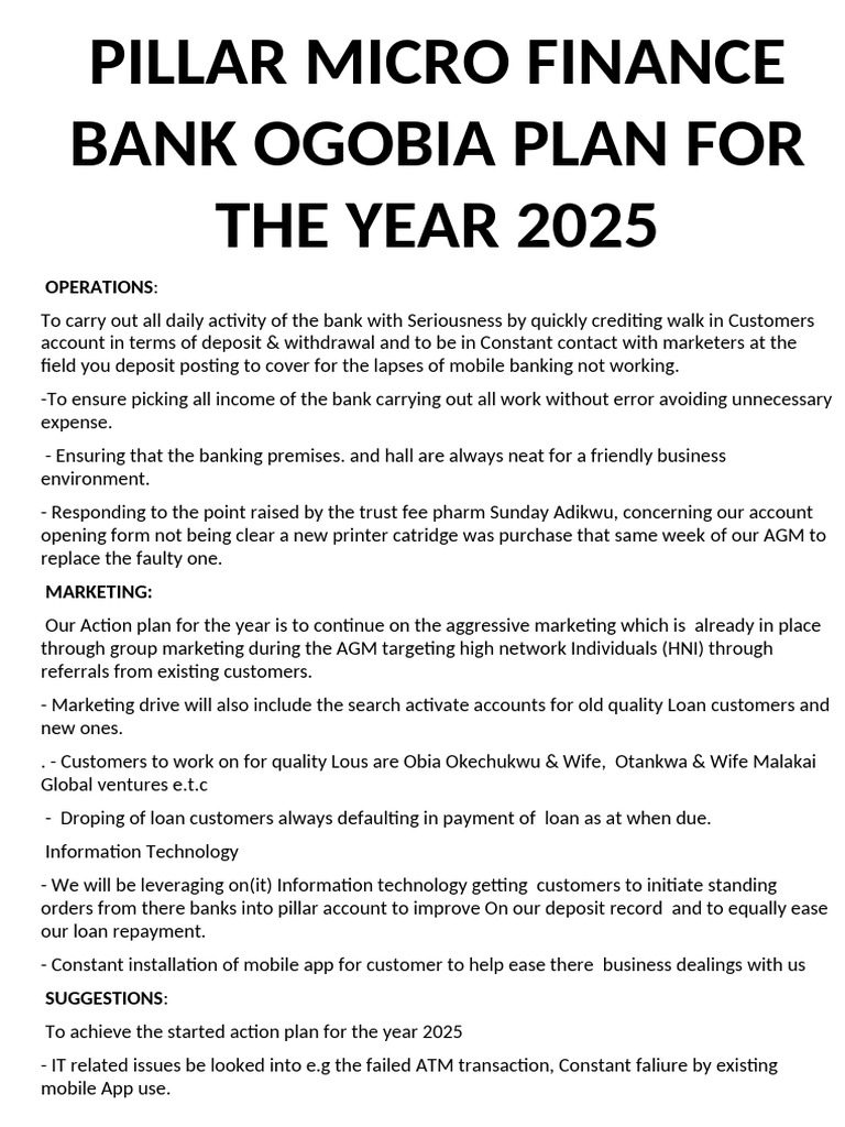 Pillar Micro Finance 2025 Operations Plan | PDF