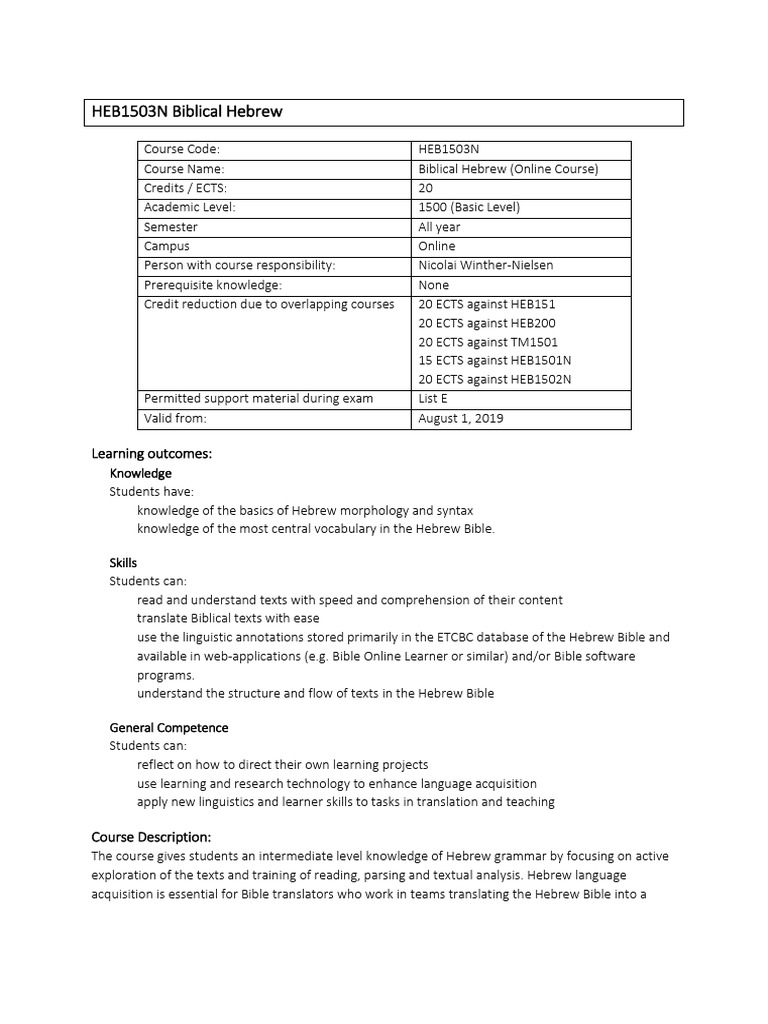 Biblical Hebrew Online Course | PDF | Bible | Educational Assessment