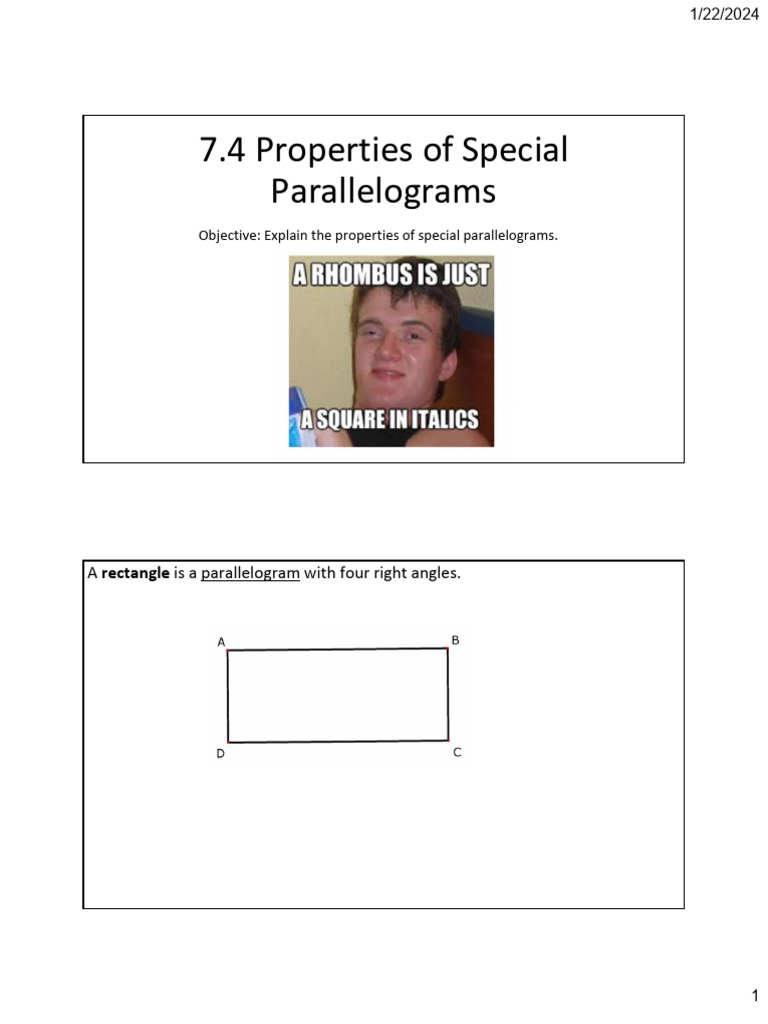 HGEO Notes 7.4 Properties of Special Parallelograms | PDF | Rectangle ...