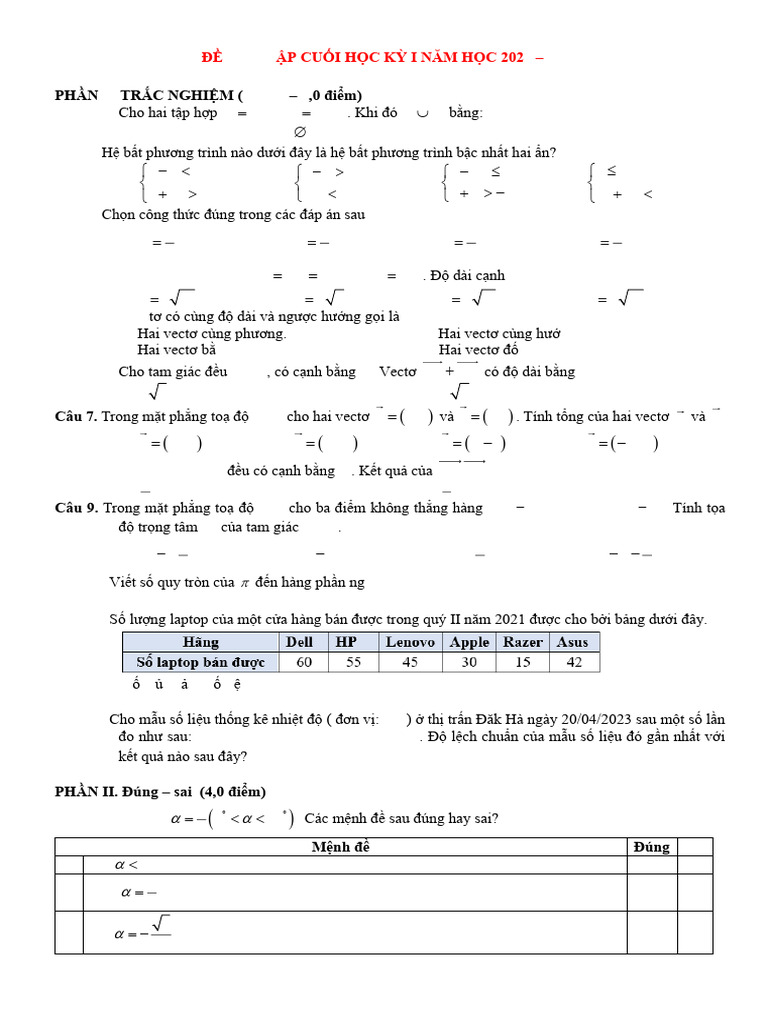 Đề 2 ôn tập HK1 lớp 10 | PDF