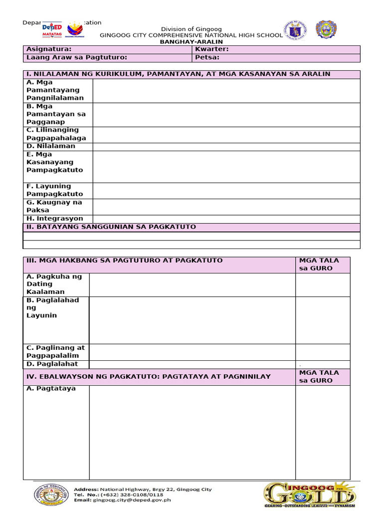 Matatag Dlp Template Free Download