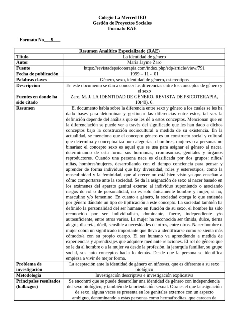 Formato RAE #9 | PDF | Género | Estudios de género