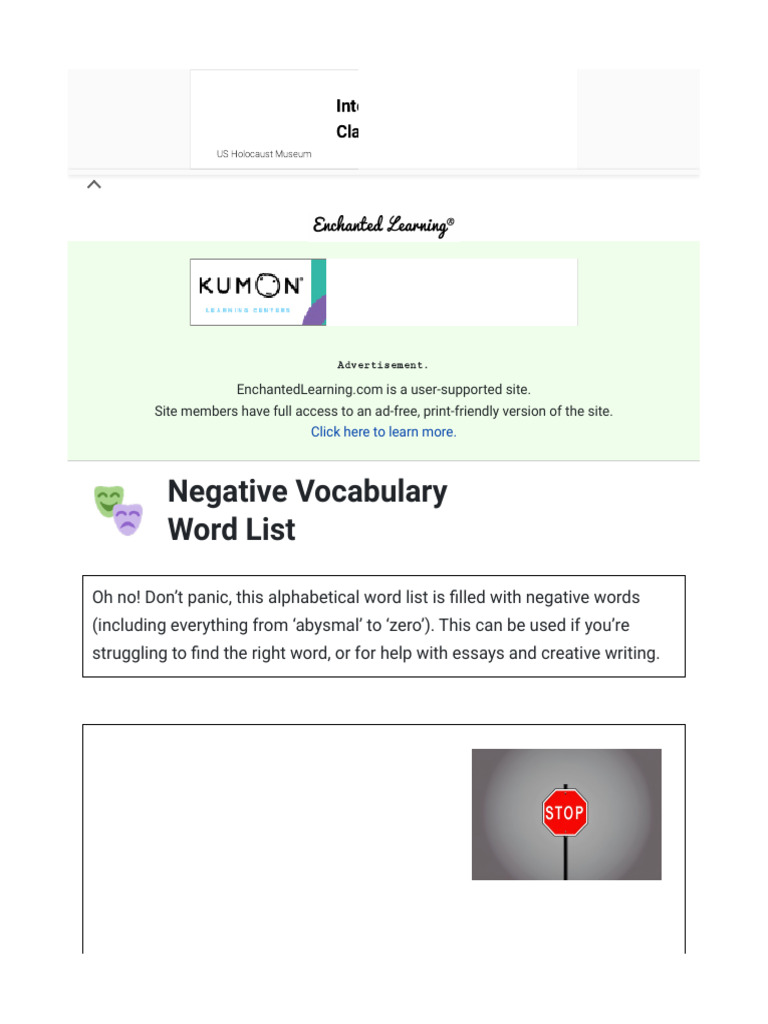 Negative Vocabulary Word List - Enchanted Learning | PDF