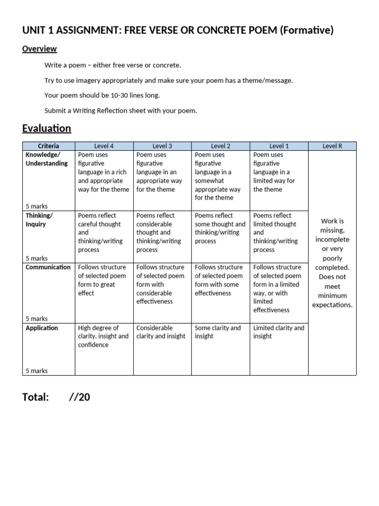 U1L4 - Free Verse and Concrete Task | PDF | Poetry | Thought