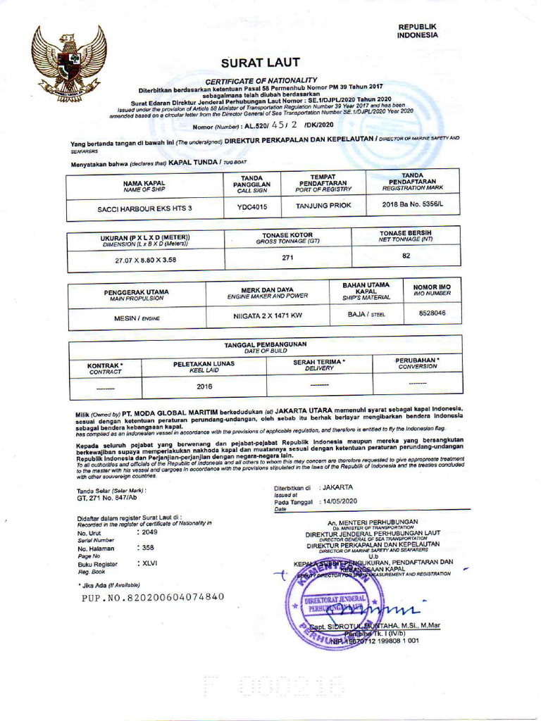 Surat Laut TB. Sacci Harbour | PDF