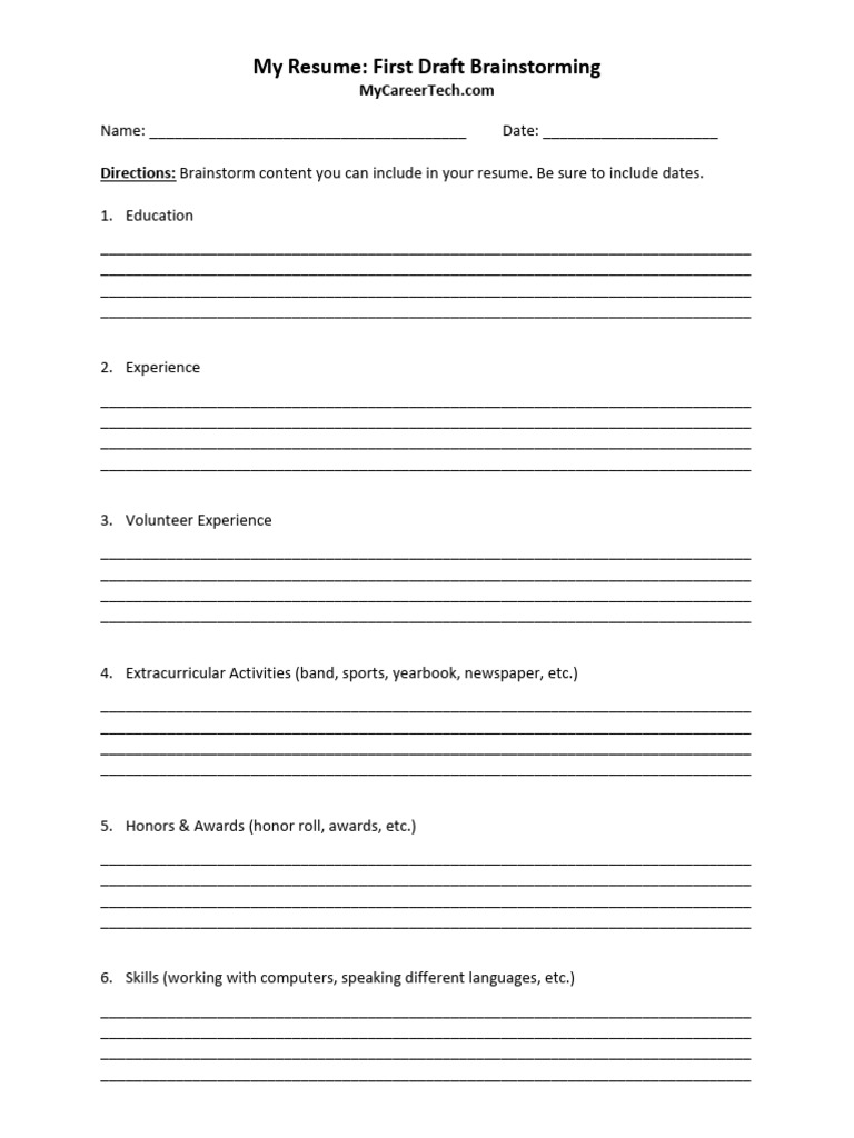 Resume Brainstorming Template | PDF