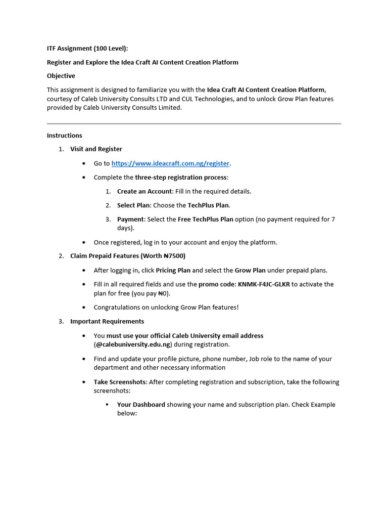 Idea Craft Assignment For ITF (100 Level) | PDF