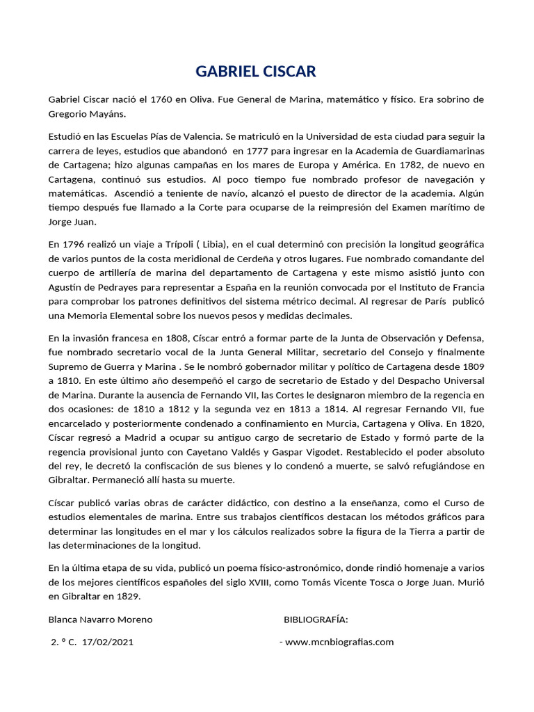 Gabriel Ciscar: Vida y Logros Científicos | PDF | España
