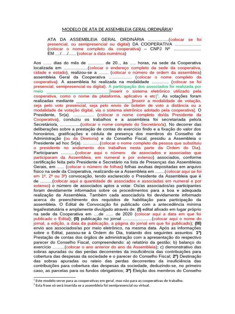 Modelo de Ata de Assembleia Geral Ordinaria | PDF | Conselho de ...