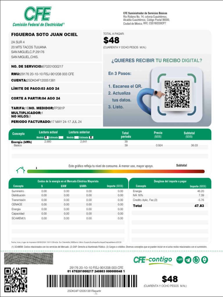 Crédito Aplicado en Factura CFE | PDF