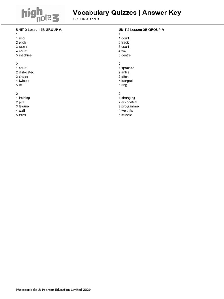 Vocabulary Quizzes Answer Key | PDF