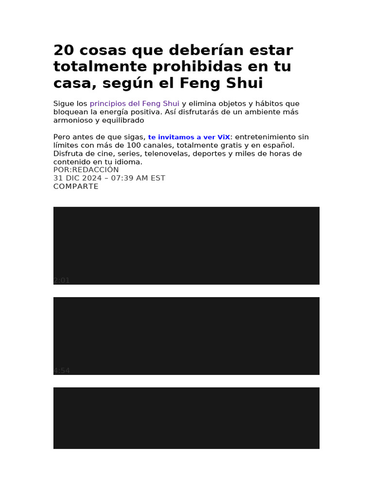 Feng Shui 20 Cosas Prohibidas | PDF