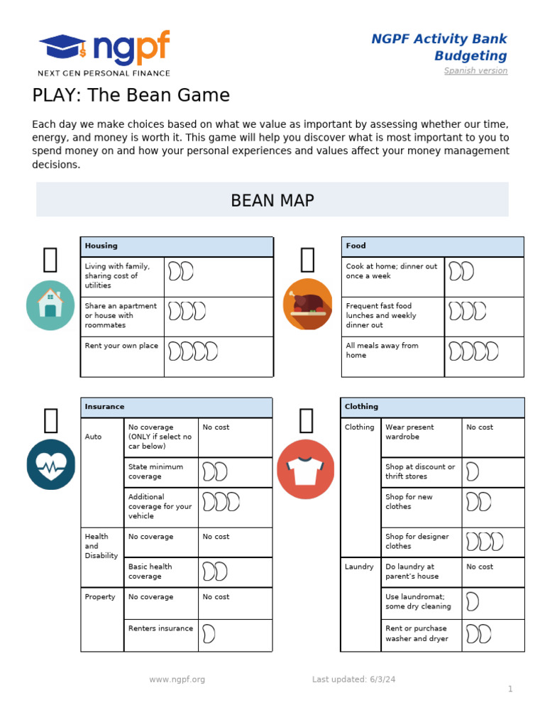 PLAY - The Bean Game - Worksheet | PDF