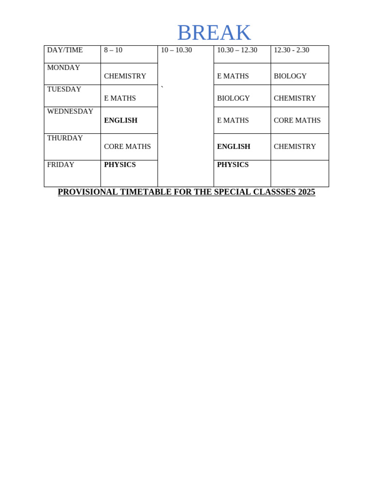 Timetable 1 | PDF