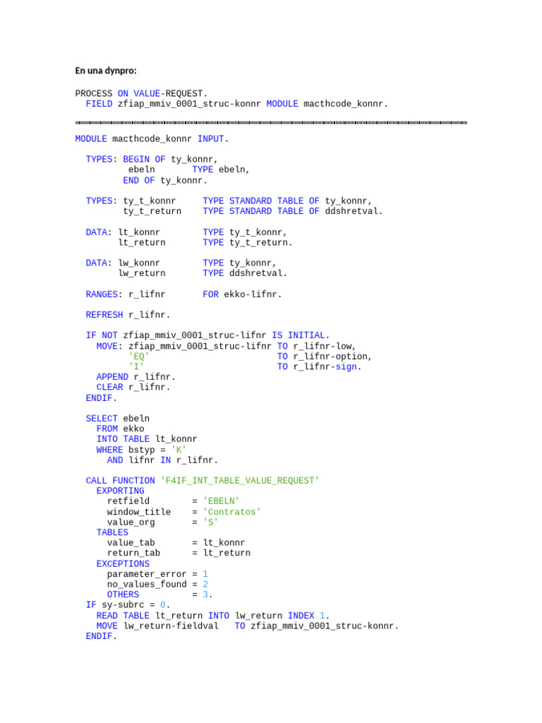 Matchcode con tabla interna | PDF