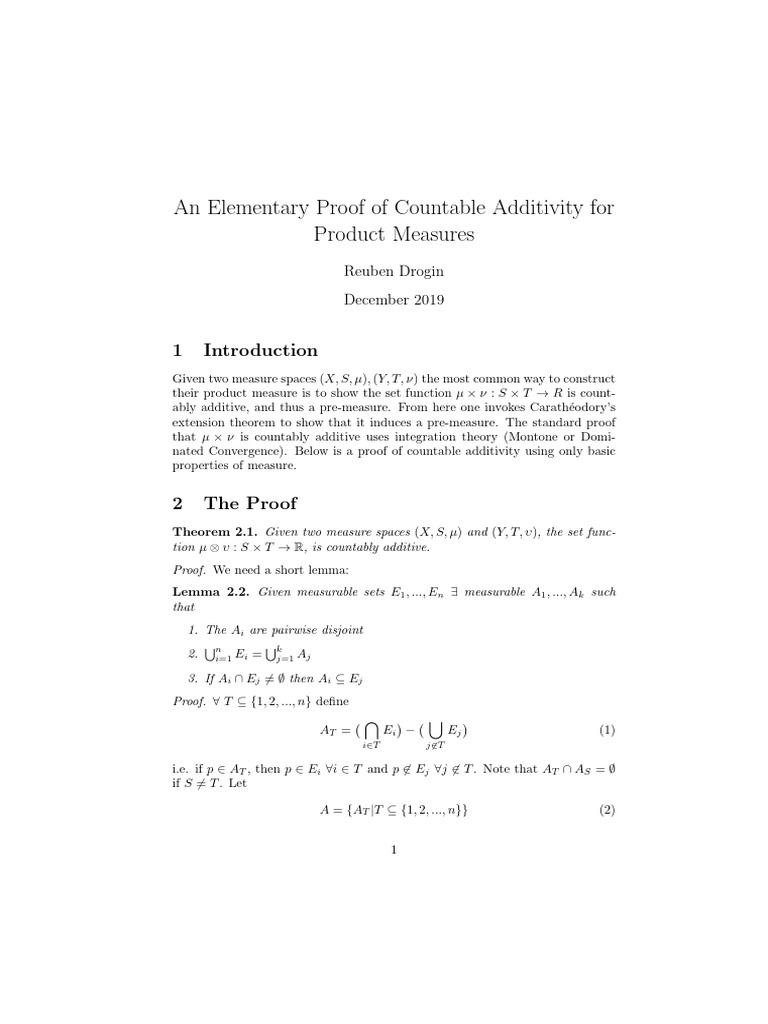 积测度可数可加性的证明 | PDF | Measure (Mathematics) | Mathematical Logic