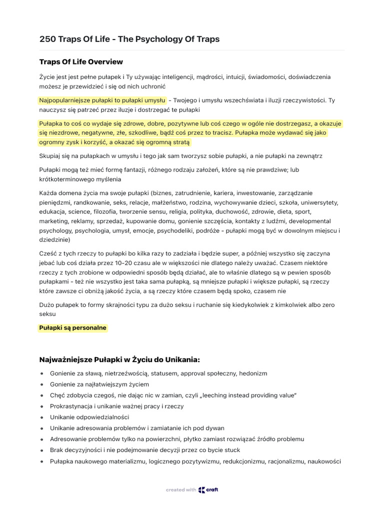 250 Traps of Life - The Psychology of Traps | PDF