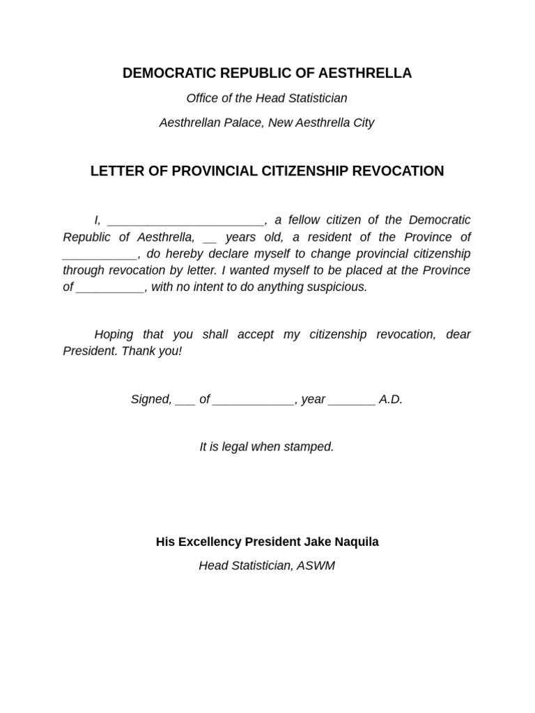 Formal Citizenship Revocation Letter (Province) | PDF