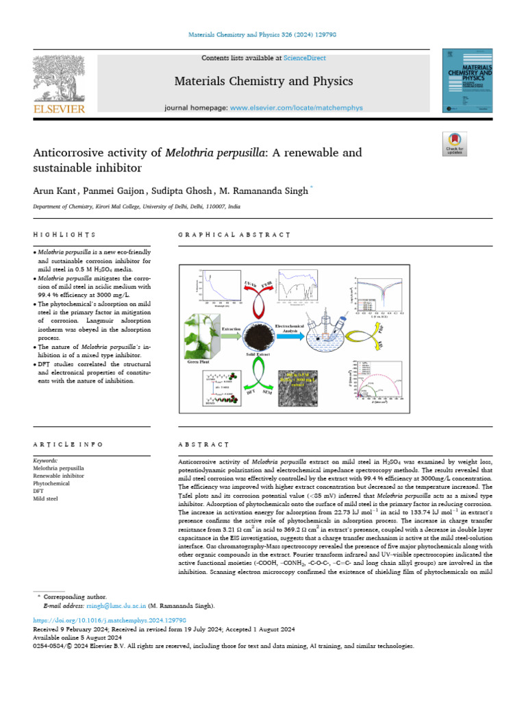 Anticorrosive Activity of Melothria Perpusilla - A Renewable and ...