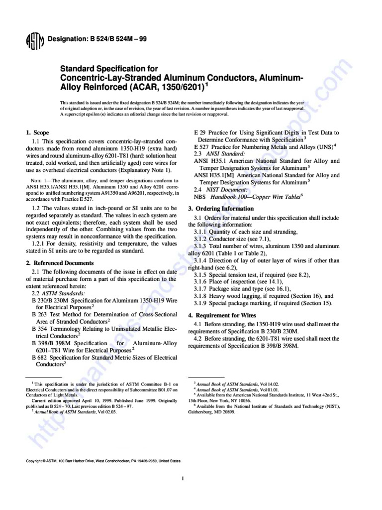 ASTM B 524/B 524M Specification | PDF | Electrical Conductor | Wire