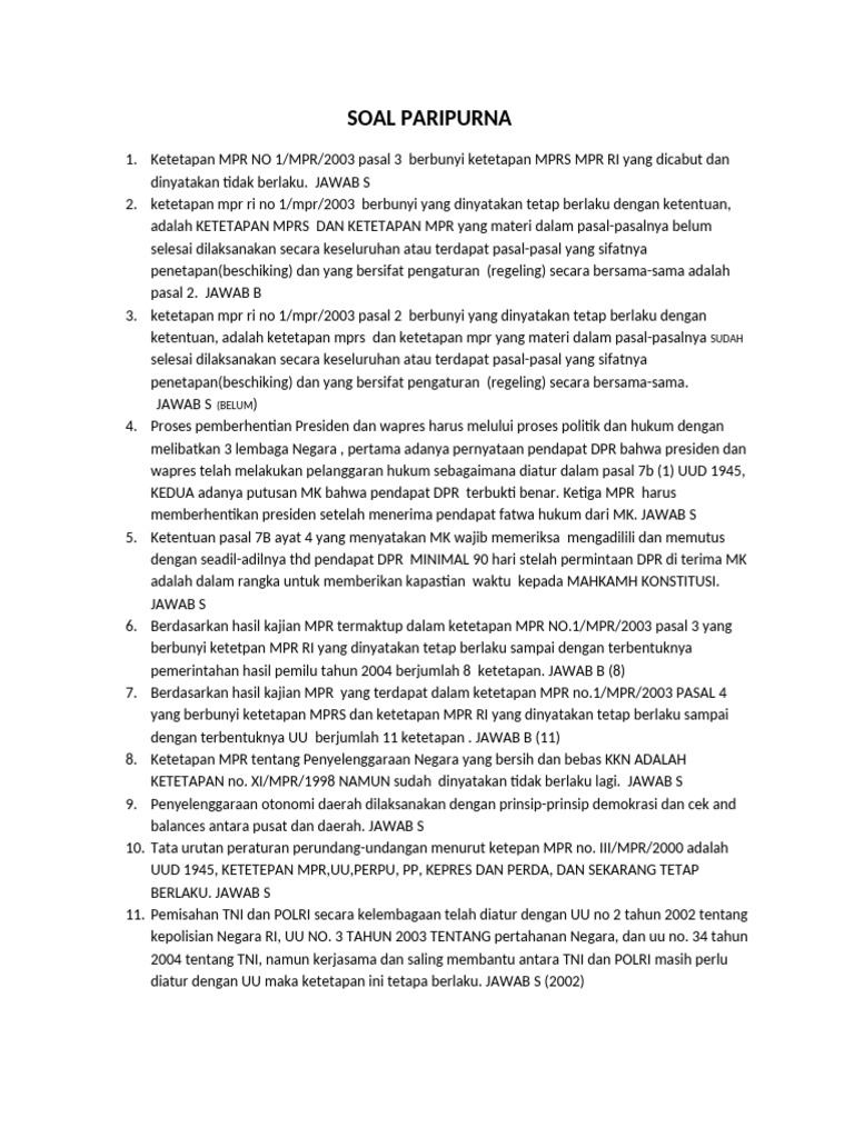 Soal Benar Salah Tap MPR Dan Uud 1945 | PDF