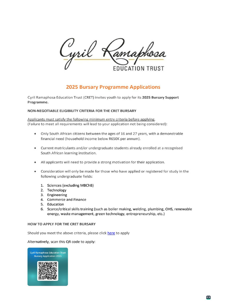 CRET - Bursary-Application-Criteria V4.0 | PDF