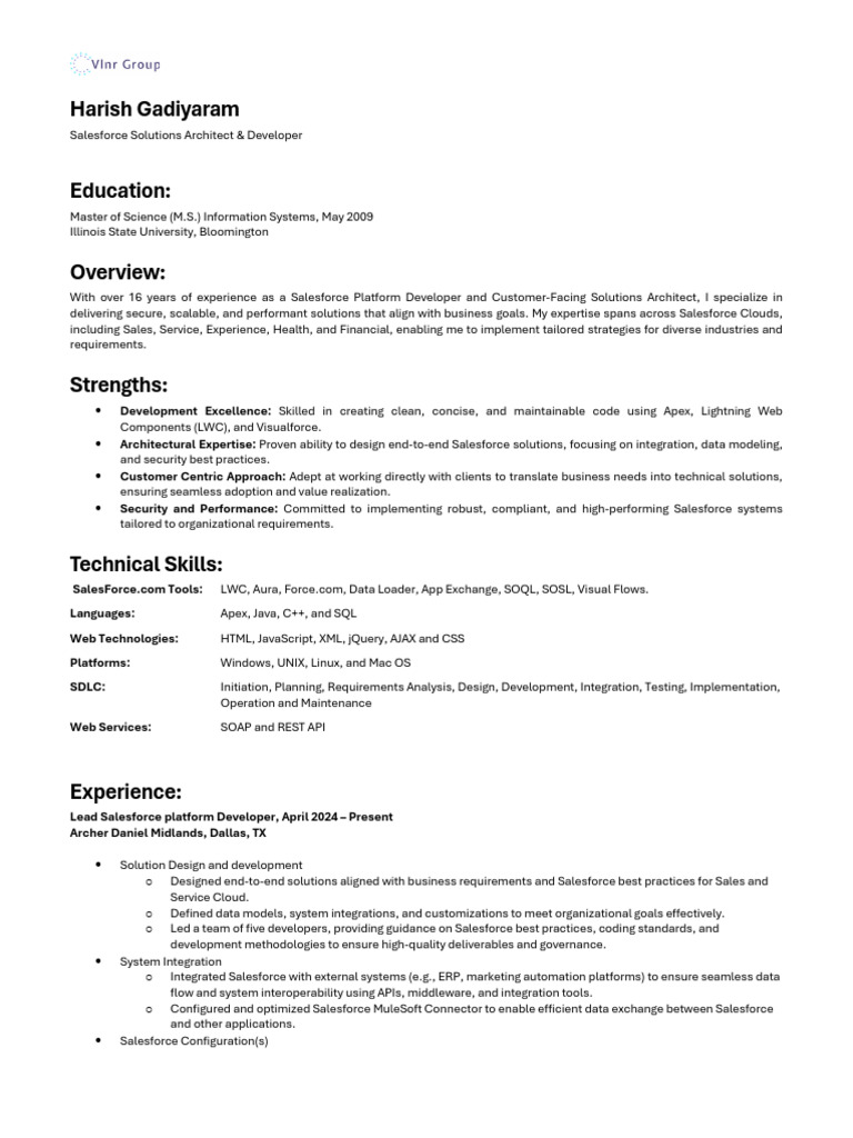 Harish Gadiyaram - VLNR Group - Salesforce Lead Consultant | PDF ...