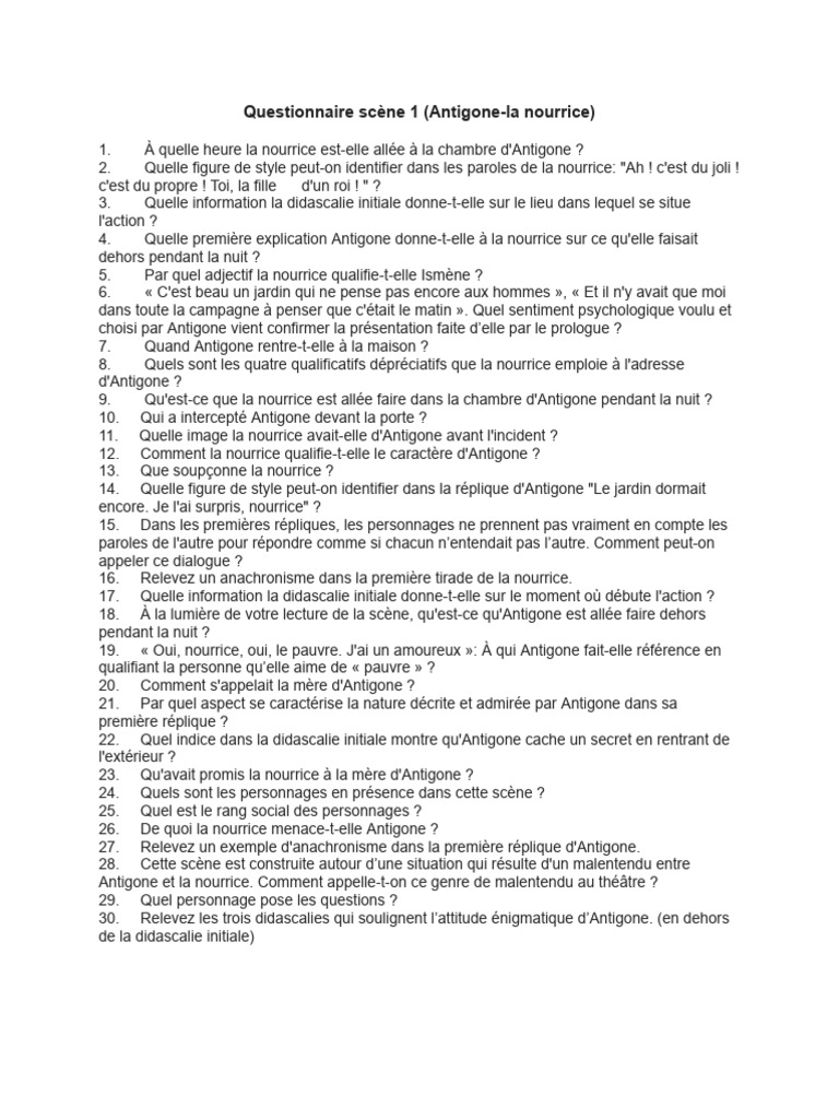 Questionnaire-Scène-1 - (Antigone-La Nourrice) | PDF