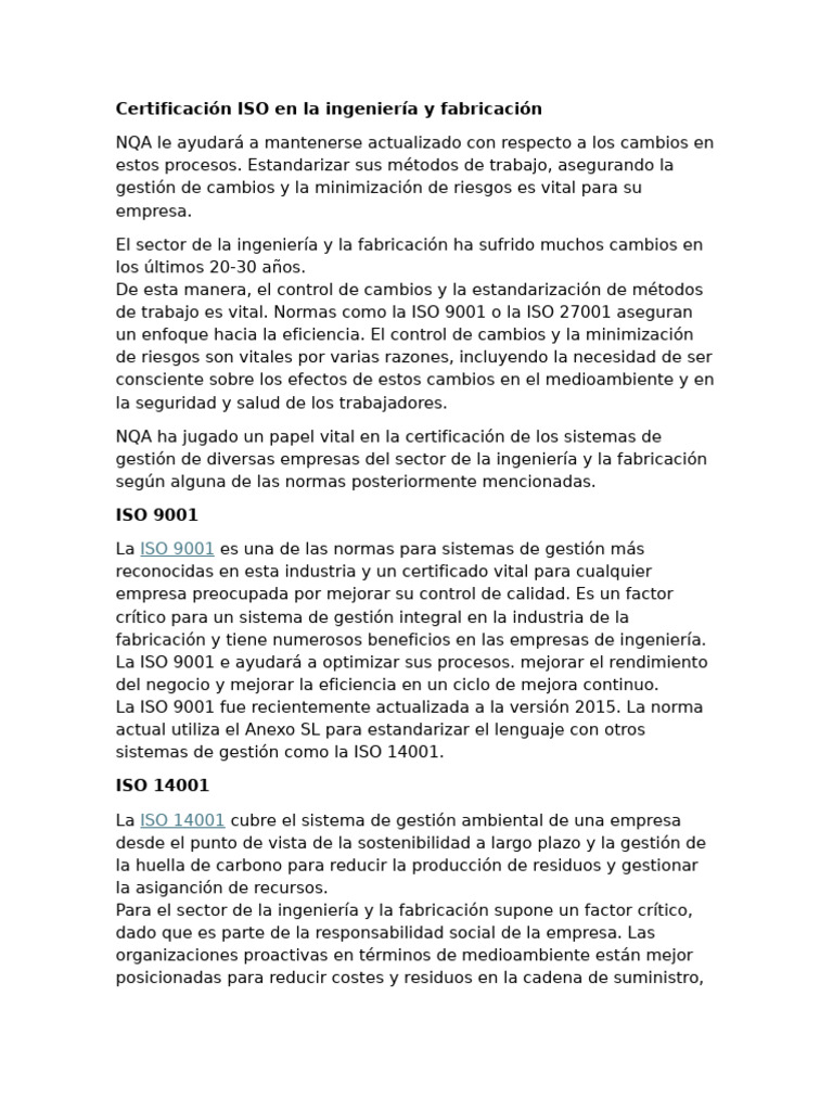 Certificación ISO en la ingeniería y fabricación | PDF | Business | Economias