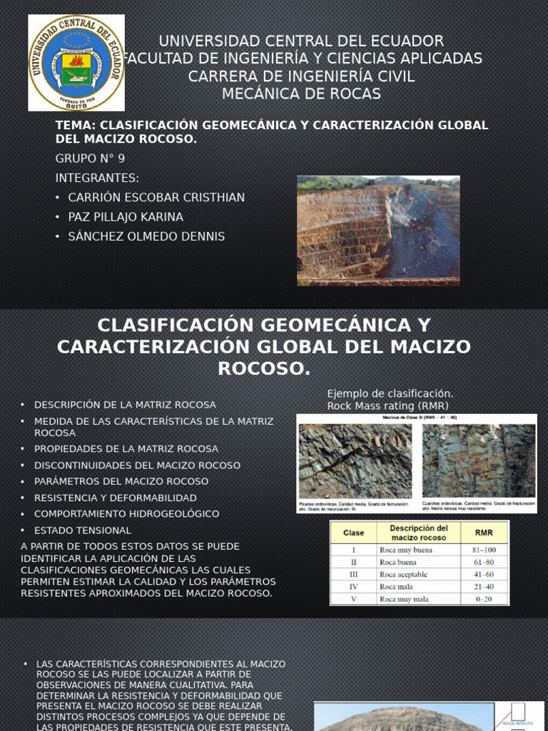 GRUPO 9 Clasificación Geomecánica y Caracterización Global Del Macizo ...