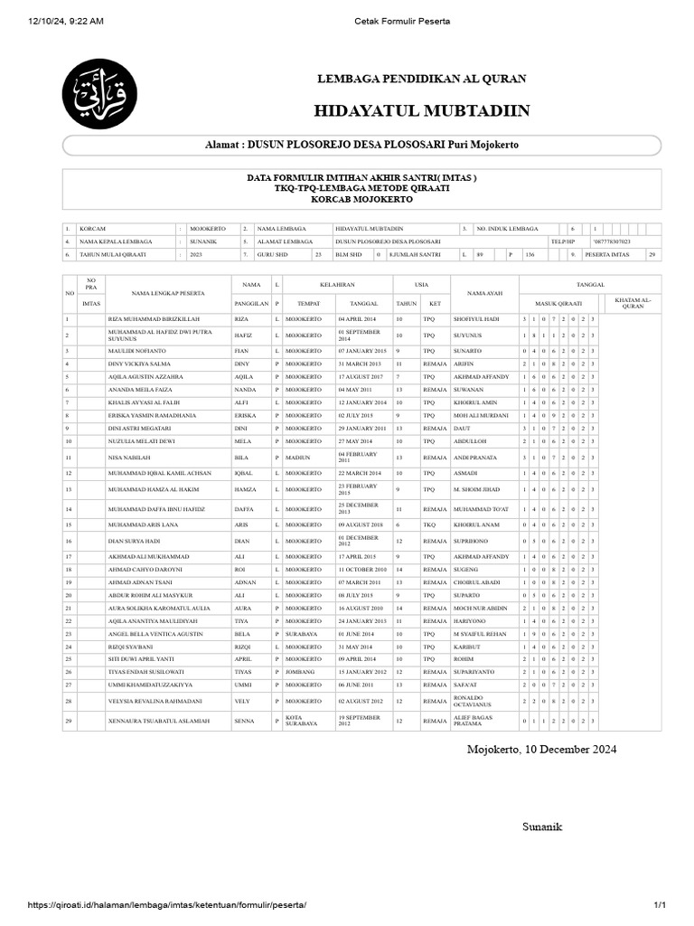 Cetak Formulir Peserta | PDF