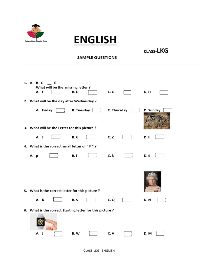 LKG English Sample Questions and Answers | PDF