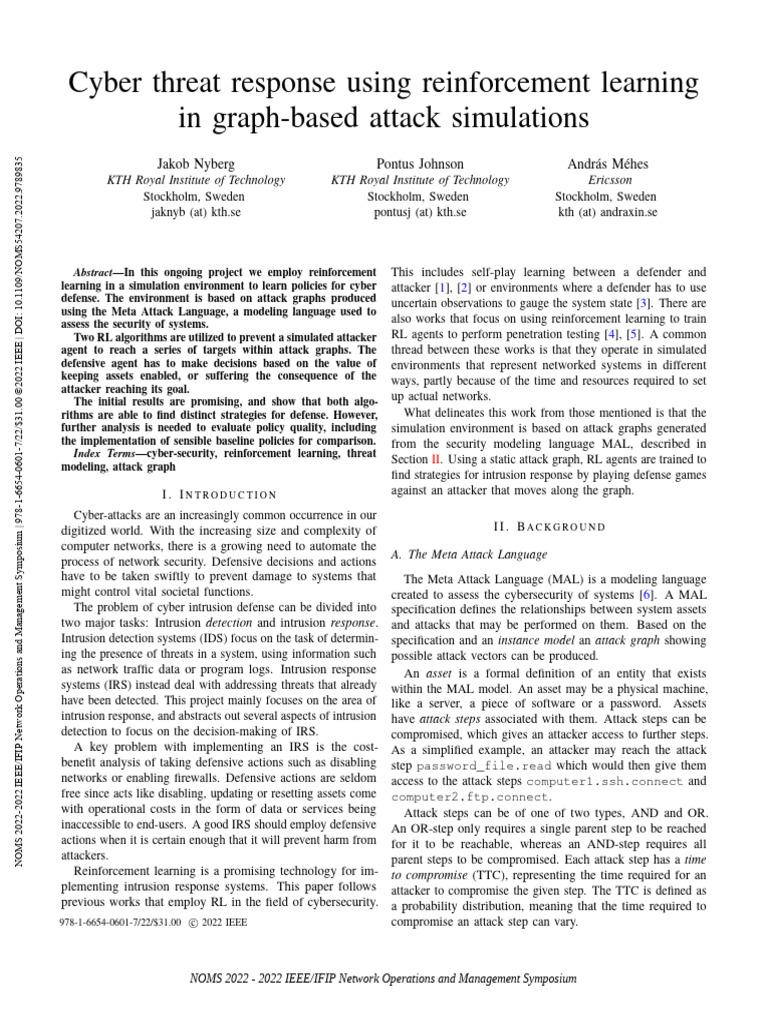 Cyber Threat Response Using Reinforcement Learning in Graph-Based Attack Simulations | PDF ...