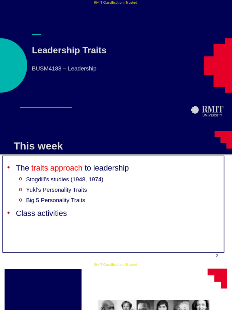 BUSM4188 Leadership Traits | PDF | Leadership | Psychology
