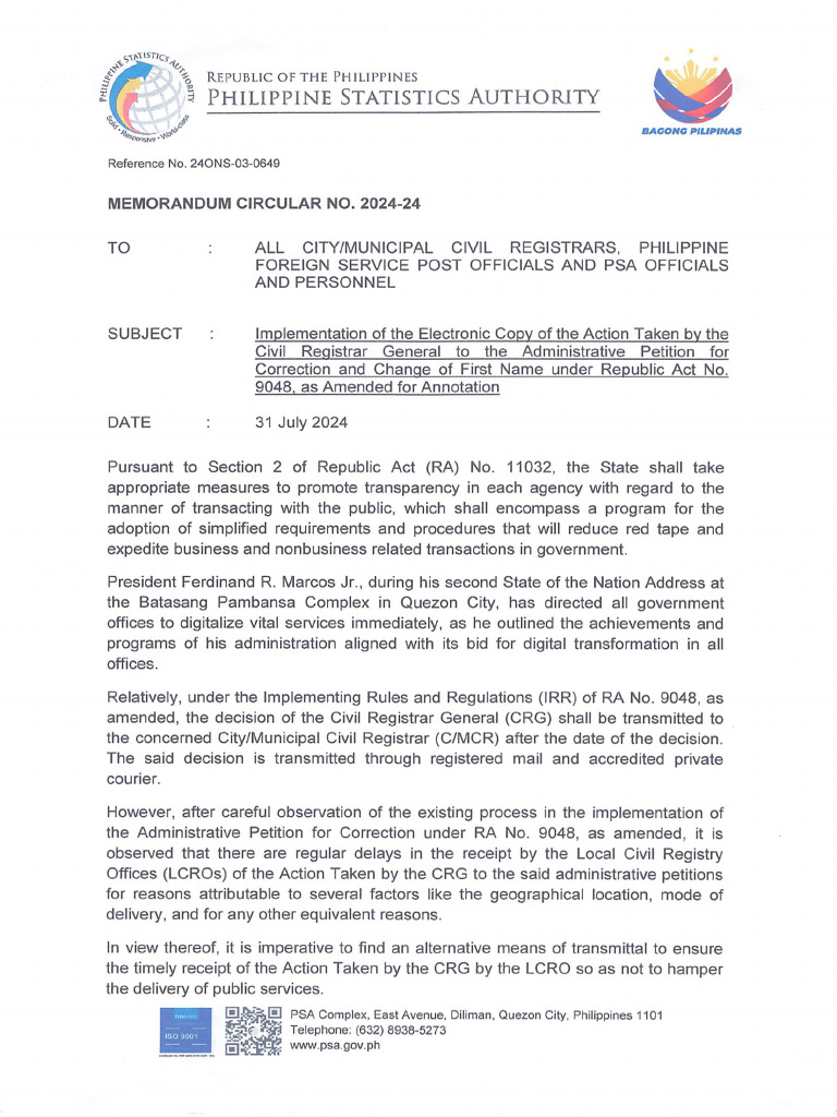 Memorandum Circular No 2024 24 | PDF